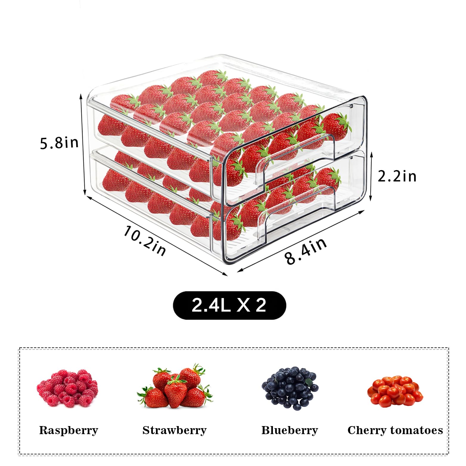 MANO Stackable Refrigerator Drawers Pull Out Bins Double Layer Fridge Organizer Refrigerator Organizer Box Clear Plastic Food Storage Containers Set Produce Saver for Pantry, Freezer, Kitchen Cabinet
