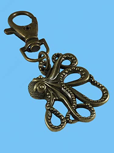 QiChi Bronze Color Octopus Keychain Steampunk swivel clasp
