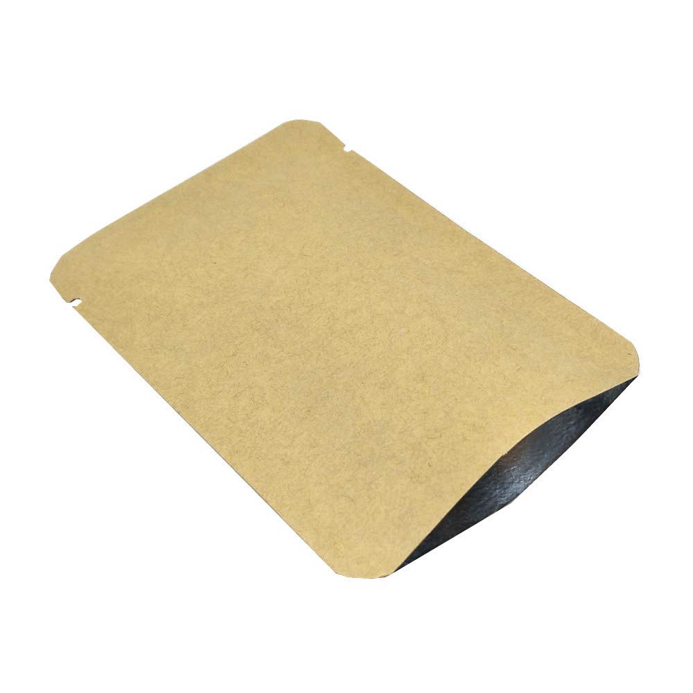 FERENLI 100 Pieces 3.1x4.7 inch (Usable Size 2.7x4.3 inch) Kraft Paper Open Top Vacuum Sealable Bags Mylar Foil Heat Seal Pouches for Sample Food Storage Packaging with Tear Notches