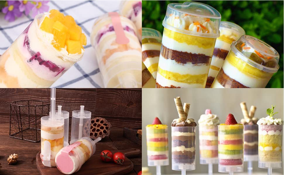 26 Pack Round Shape Clear Push-Up Cake Pop Shooter (Push Pops) Plastic Containers with Lids