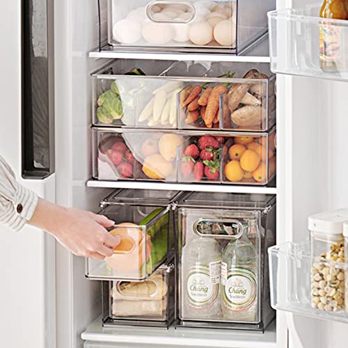 Mano 3Pack Fridge Drawer Pull Out Stackable Bins with Handle Clear Refrigerator Drawers Organizer Food Storage Container Box with Dividers Plastic Produce Saver for Pantry, Cabinet, Kitchen(2S+L)