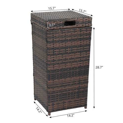 KECKS Brown Gradient with Top Cover Iron Frame Rattan Trash Can