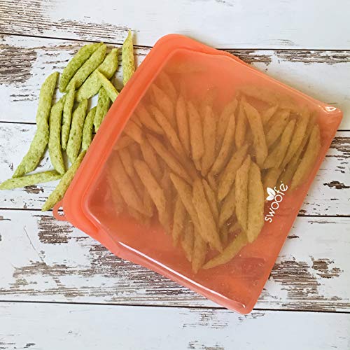 SWOOFE Reusable Silicone Food Bag | Sandwich Size 30 Oz (Coral) | Eco-Friendly | Plastic Free Storage Lunch Bag | Great for Cooking, Sous Vide, or Freezer use | Leakproof, Dishwasher-Safe.