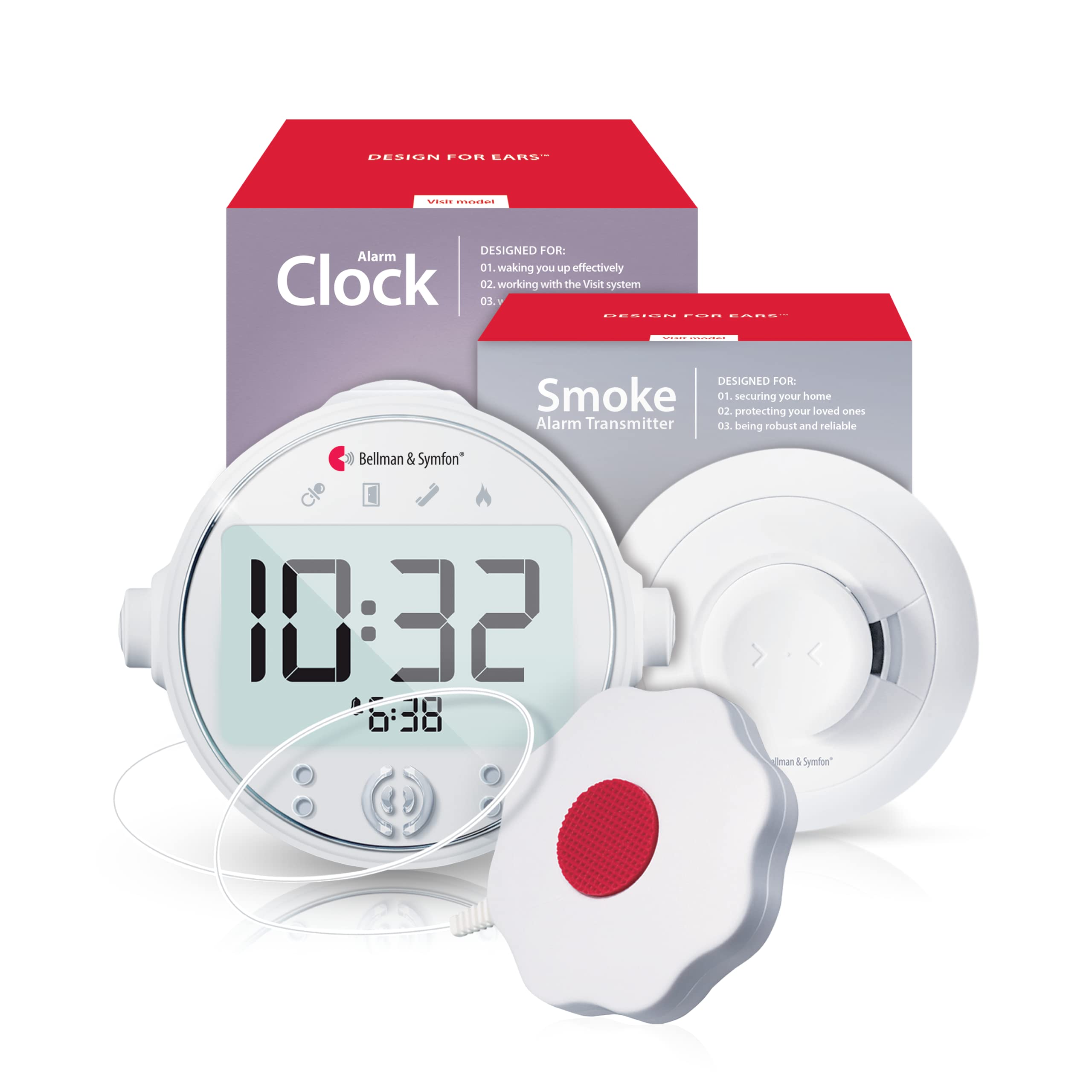 Bellman & Symfon Safe Fire Alerting Solution – Smoke Detector for Hard of Hearing - Wireless Smart Home Safety Alarm Includes Smoke Alarm Transmitter, Alarm Clock Receiver with Guiding Night Light