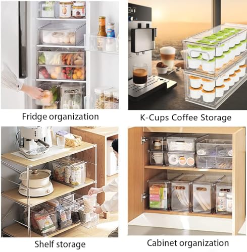 Mano 3Pack Fridge Drawer Pull Out Stackable Bins with Handle Clear Refrigerator Drawers Organizer Food Storage Container Box with Dividers Plastic Produce Saver for Pantry, Cabinet, Kitchen(2S+L)