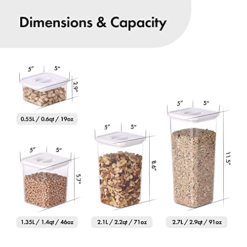 Neoflam Smart Seal 6pc Patent Airtight Kitchen Pantry Canister/Organizer Clear Plastic Container & Simple Twist Lids, 100% Leak Proof, Dishwasher Safe, BPA Free, Dry Food Storage Set, White