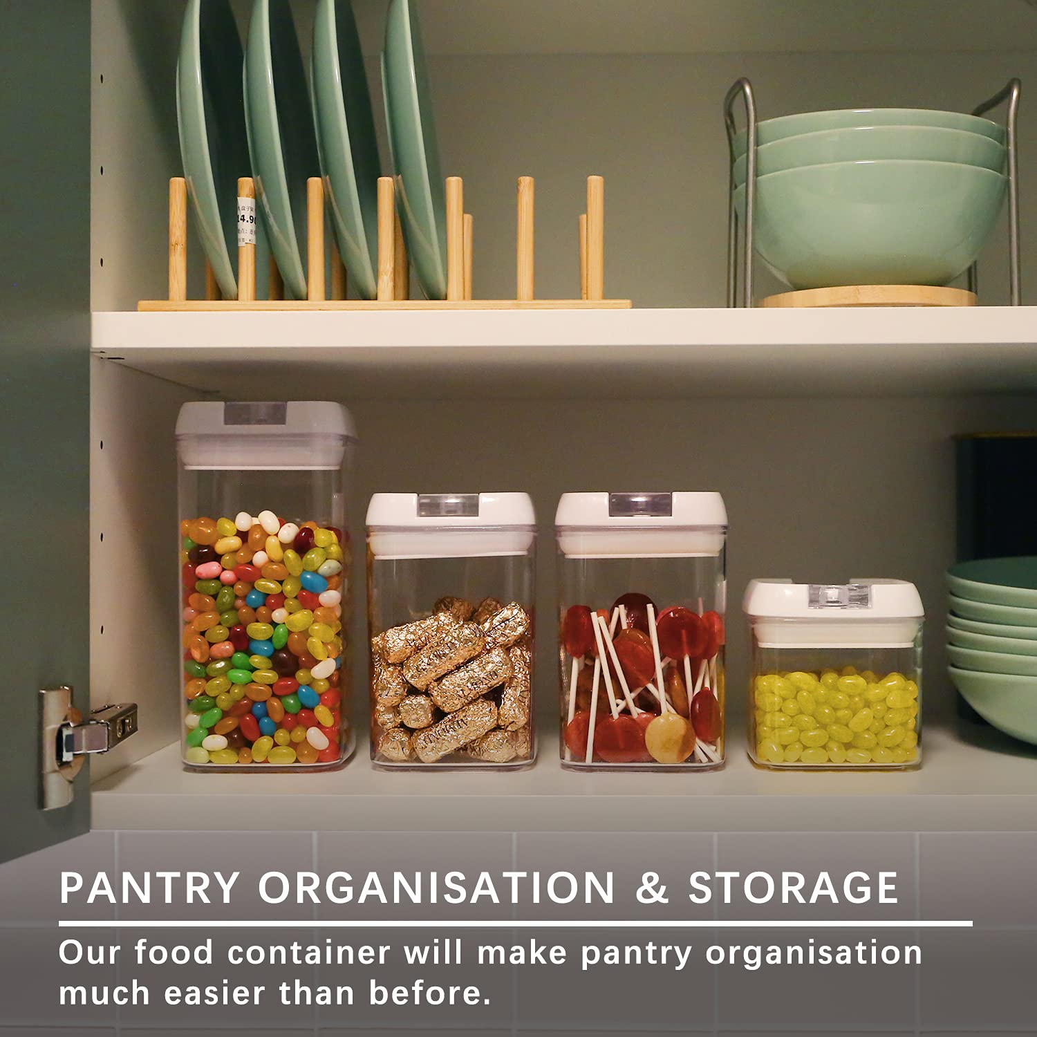 NUMYTON Pasta Containers for Pantry - 6Pcs - Pantry Organization and Storage - Airtight Food Storage Containers for Candy Bars, Chocolate, Twizzler, Toffee Candy, & Cereal
