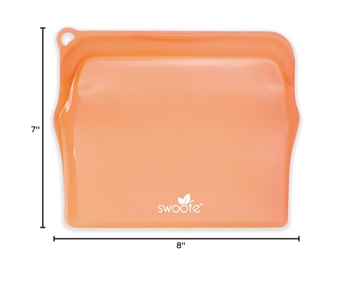SWOOFE Reusable Silicone Food Bag | Sandwich Size 30 Oz (Coral) | Eco-Friendly | Plastic Free Storage Lunch Bag | Great for Cooking, Sous Vide, or Freezer use | Leakproof, Dishwasher-Safe.