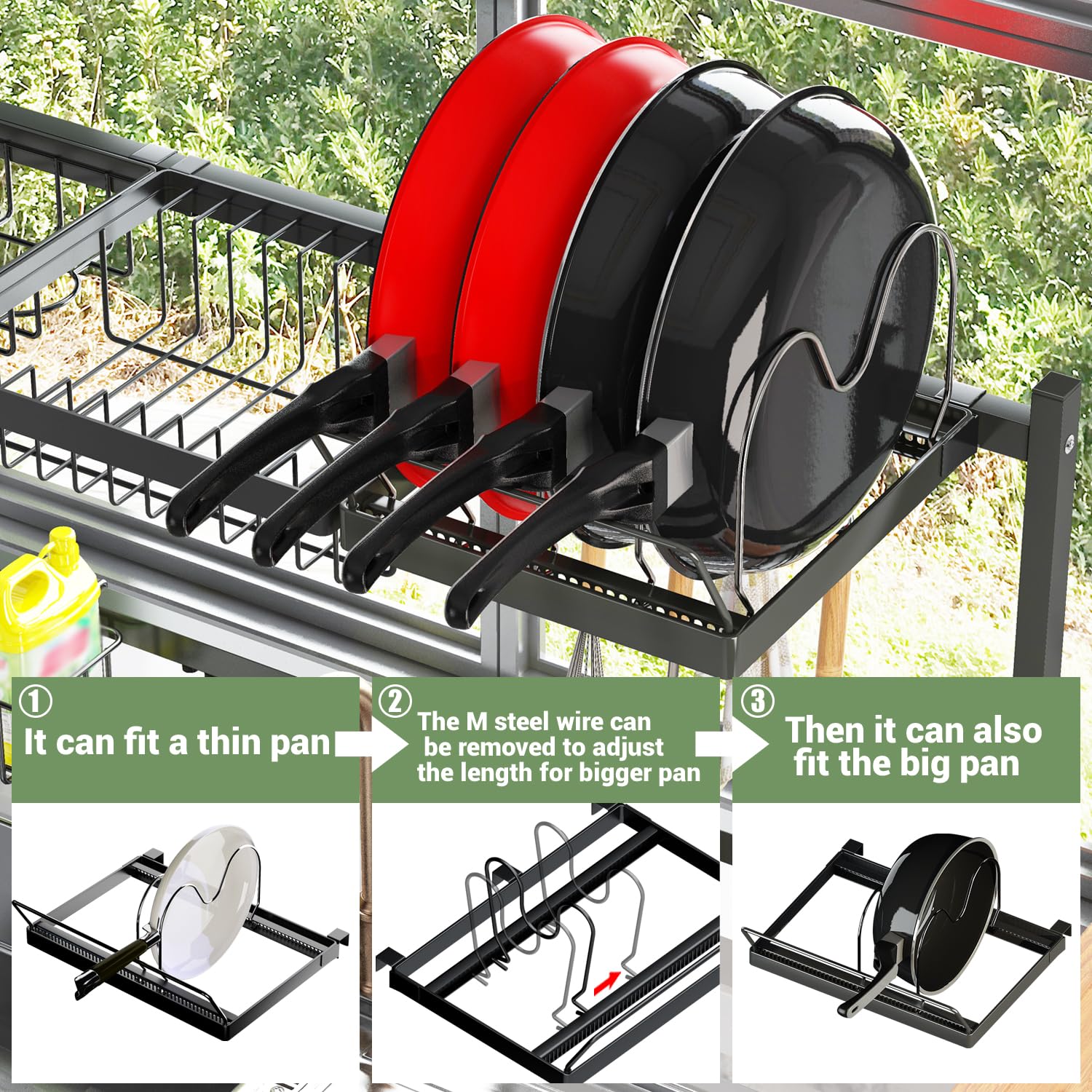 ADBIU Over The Sink (24"- 32.5" L) Dish Drying Rack (Expandable Dimension) Snap-On Design 2 Tier Kitchen Large Dish Drainer Counter Storage Organizer