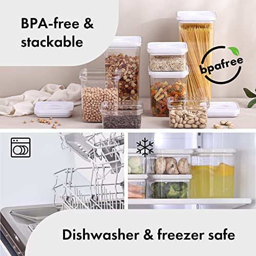 Neoflam Smart Seal 6pc Patent Airtight Kitchen Pantry Canister/Organizer Clear Plastic Container & Simple Twist Lids, 100% Leak Proof, Dishwasher Safe, BPA Free, Dry Food Storage Set, White