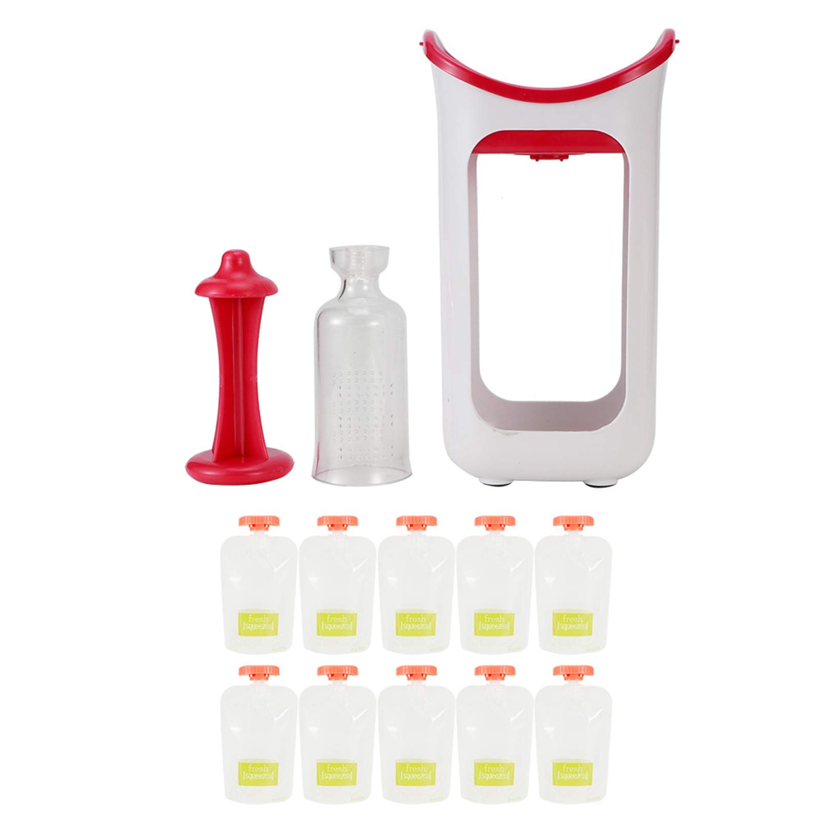 BORDSTRACT 23x13x9.5cm Reusable Food Pouches, BPA Free Pouch Filling Station for semi Solid Food, for Homemade Organic Food (Red)