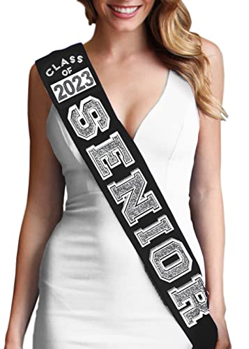 RhinestoneSash High School Graduation Gift - BLOCK 2023 Senior Black Satin Sash - Senior Graduation Supplies & Gifts - (Senior23) Black…