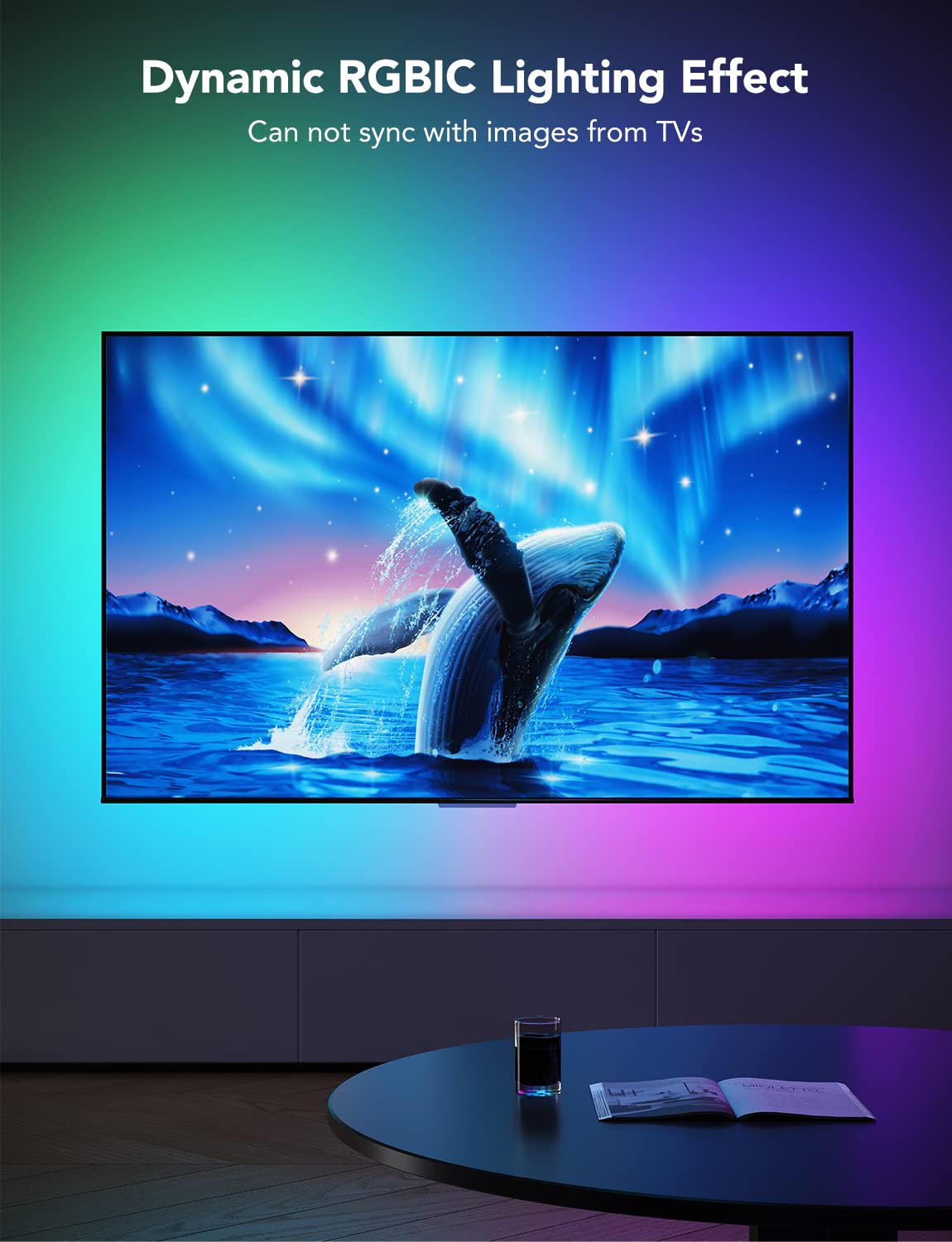 Govee TV LED Backlight, RGBIC TV Backlight for 55-75 inch TVs, Smart LED Lights for TV with Bluetooth and Wi-Fi Control, Works with Alexa & Google Assistant, Music Sync, 99+ Scene Modes, Adapter