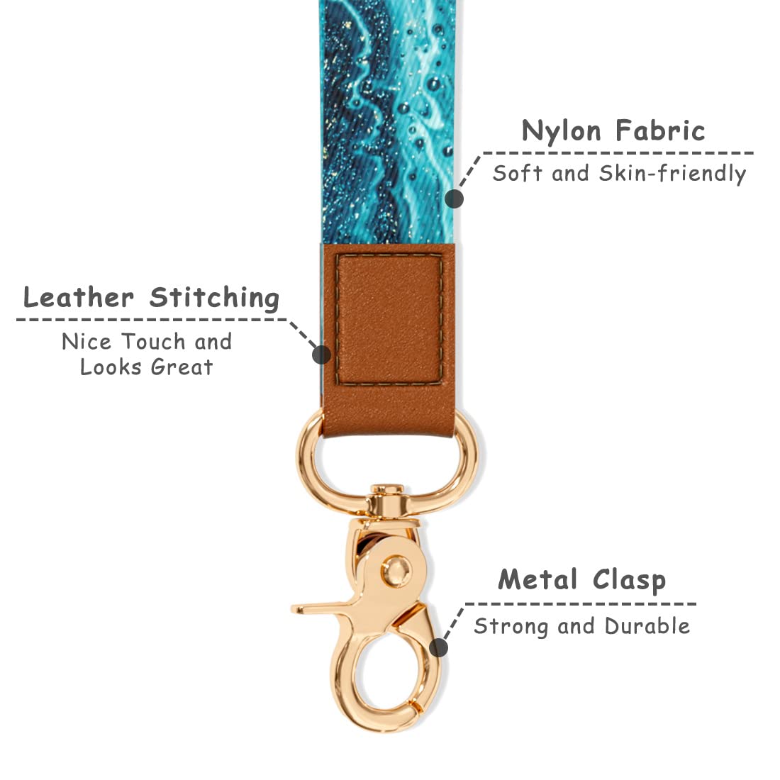Hsxnam Wrist Lanyard Key Chain, Cute Wristlet Strap Keychain Holder for Women Men Keys Airpods ID Badges Phone, Teal Marble