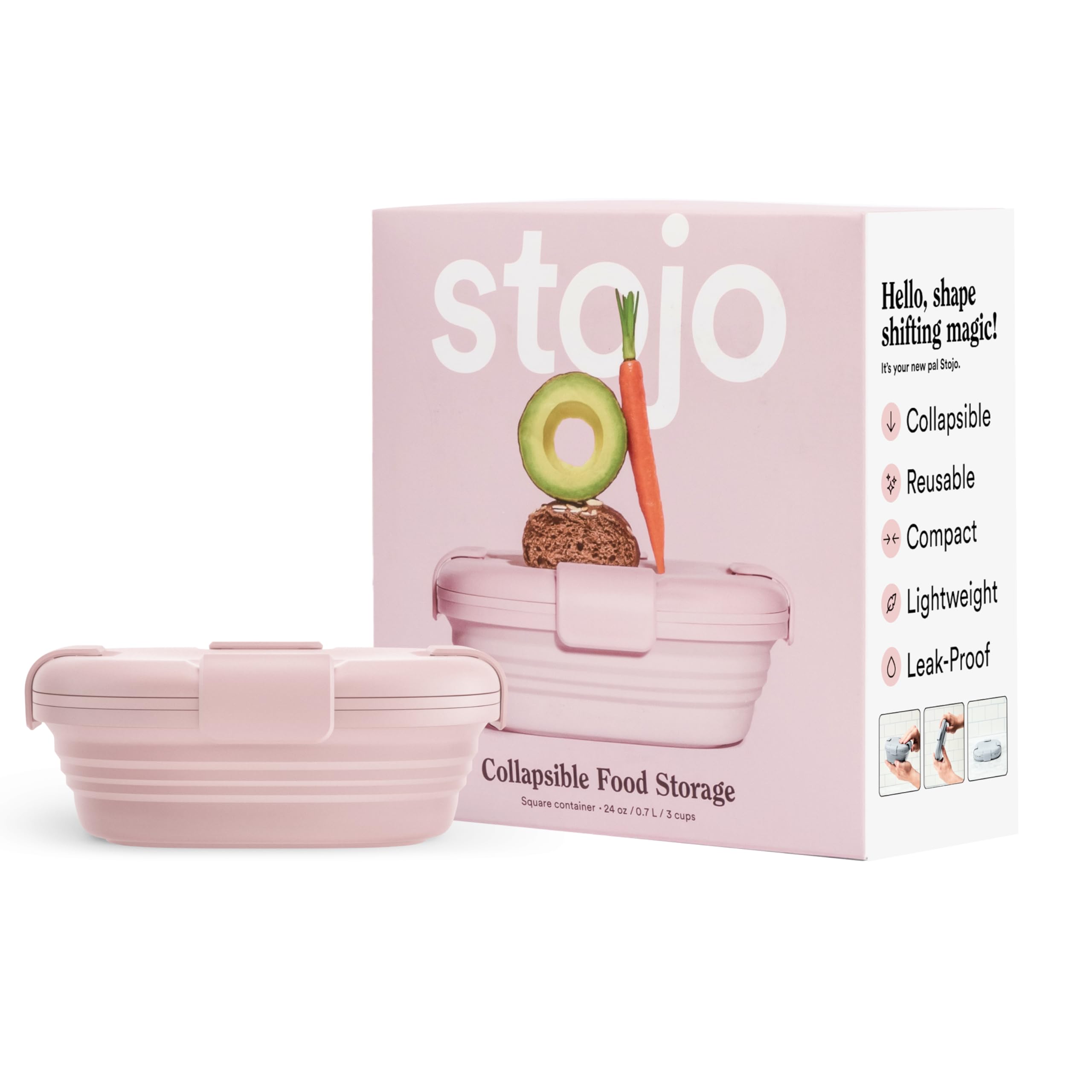 STOJO Collapsible Sandwich Box – 24oz, Reusable Food Storage Container, Silicone Bowl for Hot/Cold Food – Meal Prep, Lunch, Camping, Hiking – Dishwasher Safe (Set of 1, Carnation)