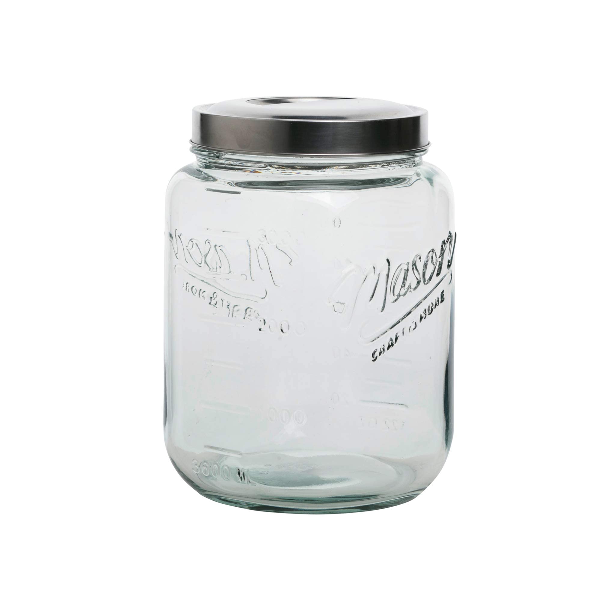 Mason Craft & More Airtight Kitchen Food Storage Clear Glass Pop Up Lid Canister, Large 3.6 Liter Pop Up Canister