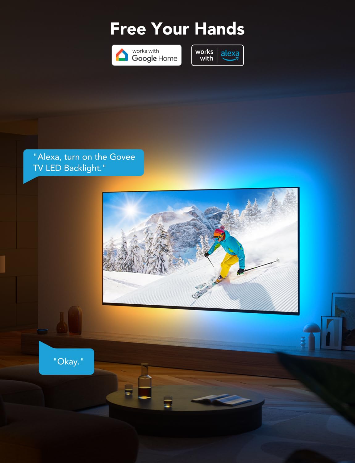 Govee TV LED Backlight, RGBIC TV Backlight for 55-75 inch TVs, Smart LED Lights for TV with Bluetooth and Wi-Fi Control, Works with Alexa & Google Assistant, Music Sync, 99+ Scene Modes, Adapter