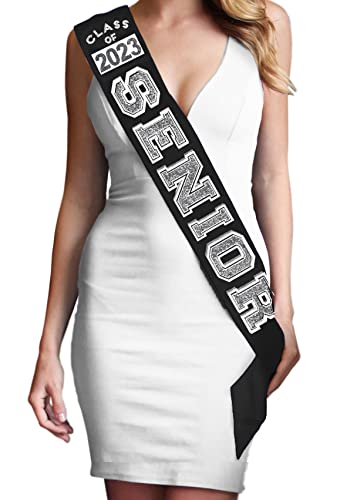 RhinestoneSash High School Graduation Gift - BLOCK 2023 Senior Black Satin Sash - Senior Graduation Supplies & Gifts - (Senior23) Black…