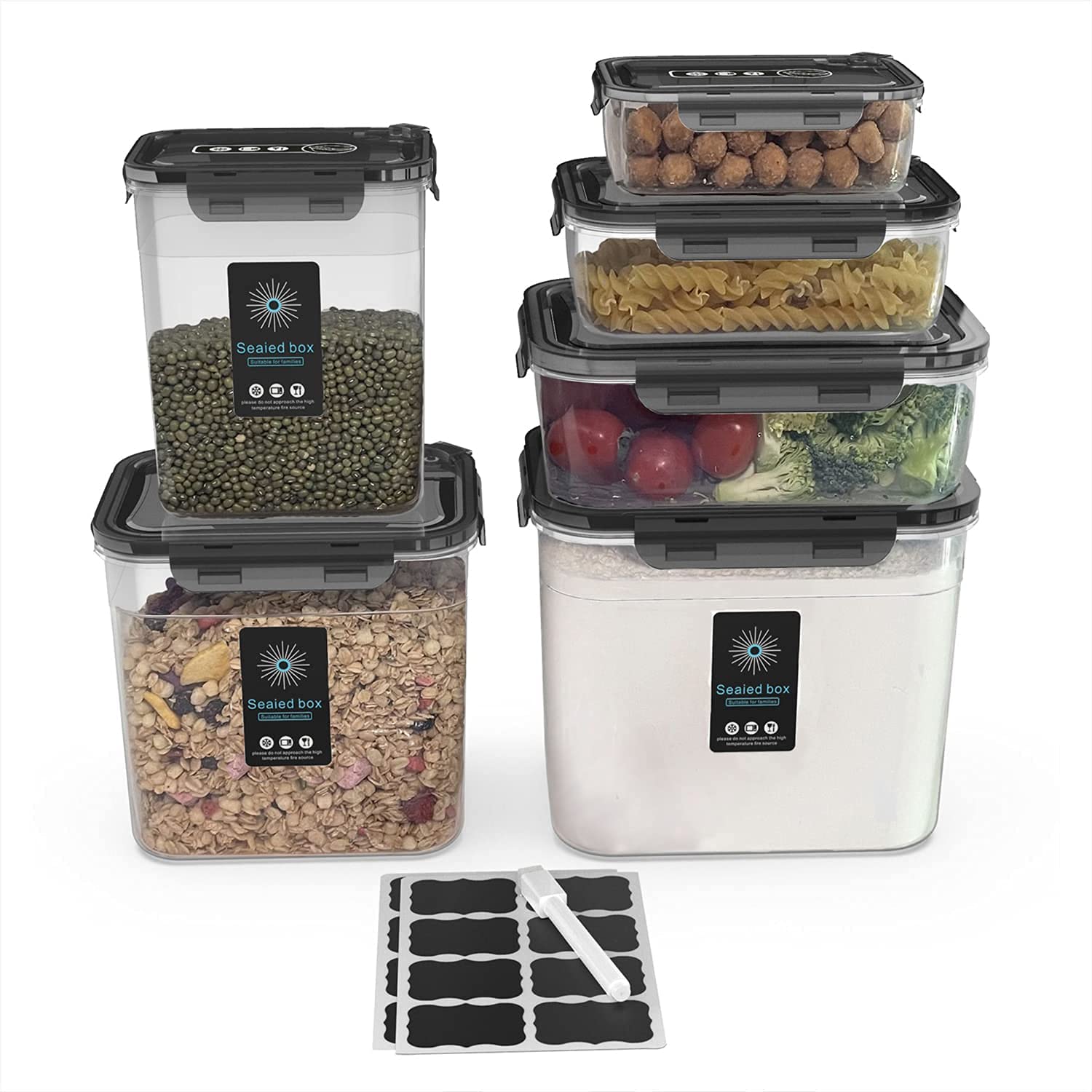 TINGFENG Cereal Containers Storage Set Airtight Food Storage Containers With Lids Flour And Sugar Containers(6 Pack) (Transparent)
