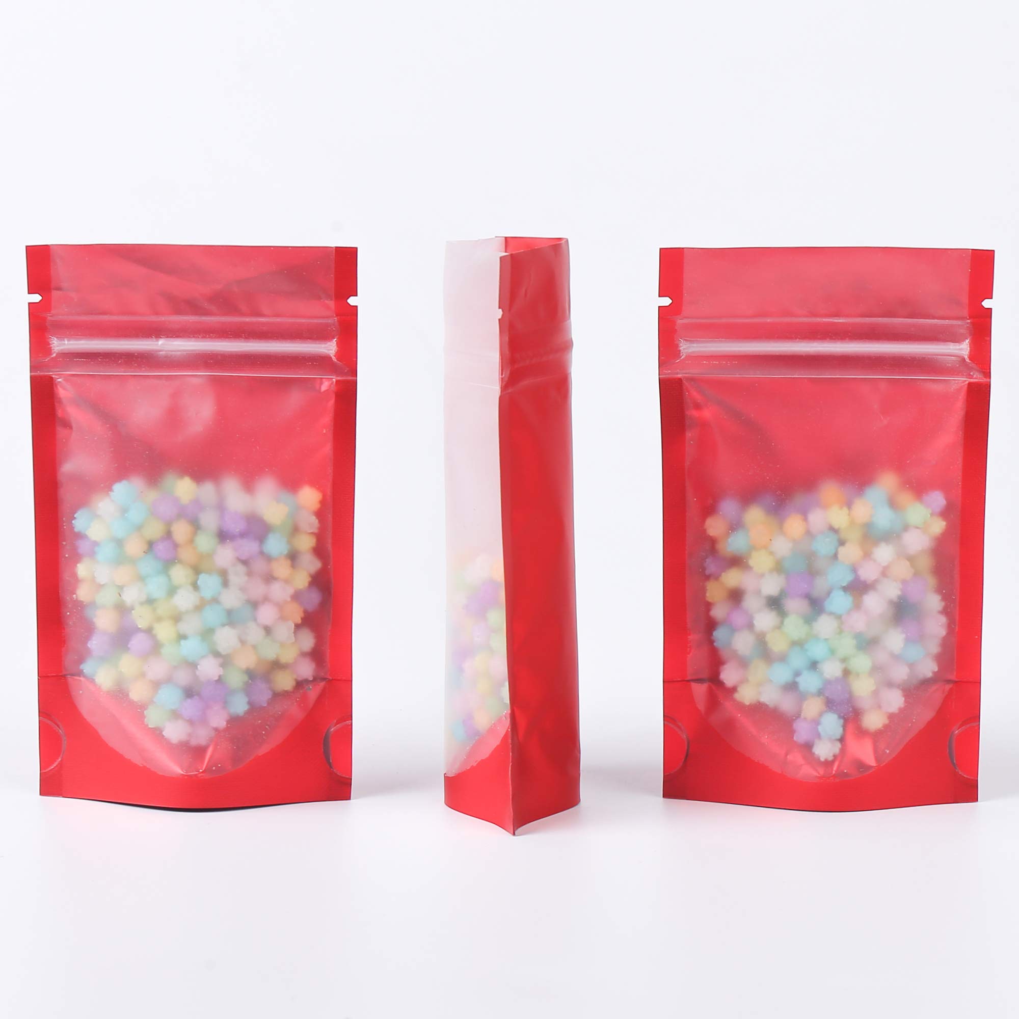 QQ Studio Pack of 100 Translucent Front Matte Red Poly Plastic Resealable Bags (1.7oz (4" x 6"), Red Stand-Up Pouch)