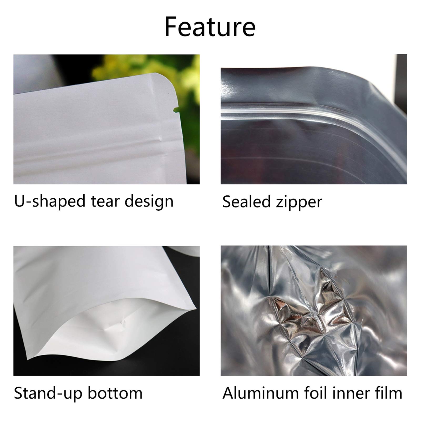 White Kraft Stand Up Pouch Bags Resealable Ziplock Seal Paper Bag Food Storage Bags 50pcs 3.9" x 5.9"
