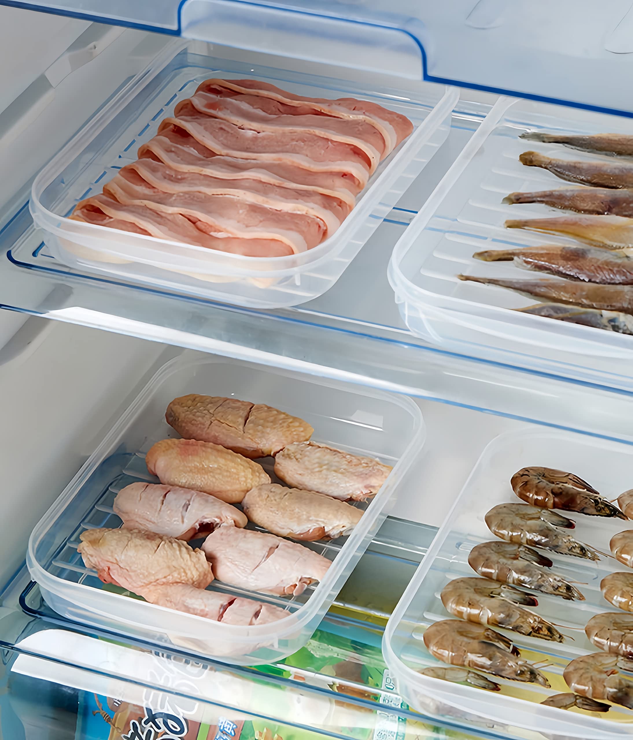 wulikanhua 2 Pack-Plastic Bacon keeper with Lids Airtight, Deli Meat Cold Cuts Cheese Saver Food Storage Containers for Refrigerators, Freezer,Shallow Low Profile Christmas Cookie Holder