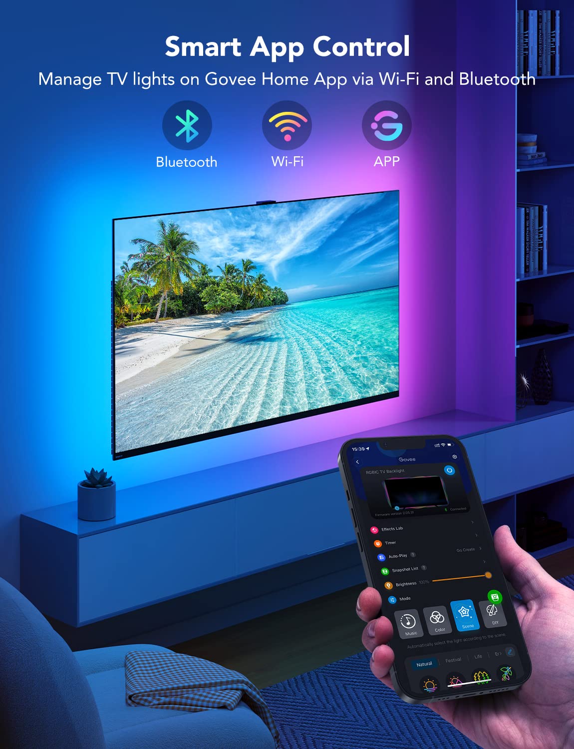 Govee TV LED Backlight, RGBIC TV Backlight for 55-75 inch TVs, Smart LED Lights for TV with Bluetooth and Wi-Fi Control, Works with Alexa & Google Assistant, Music Sync, 99+ Scene Modes, Adapter