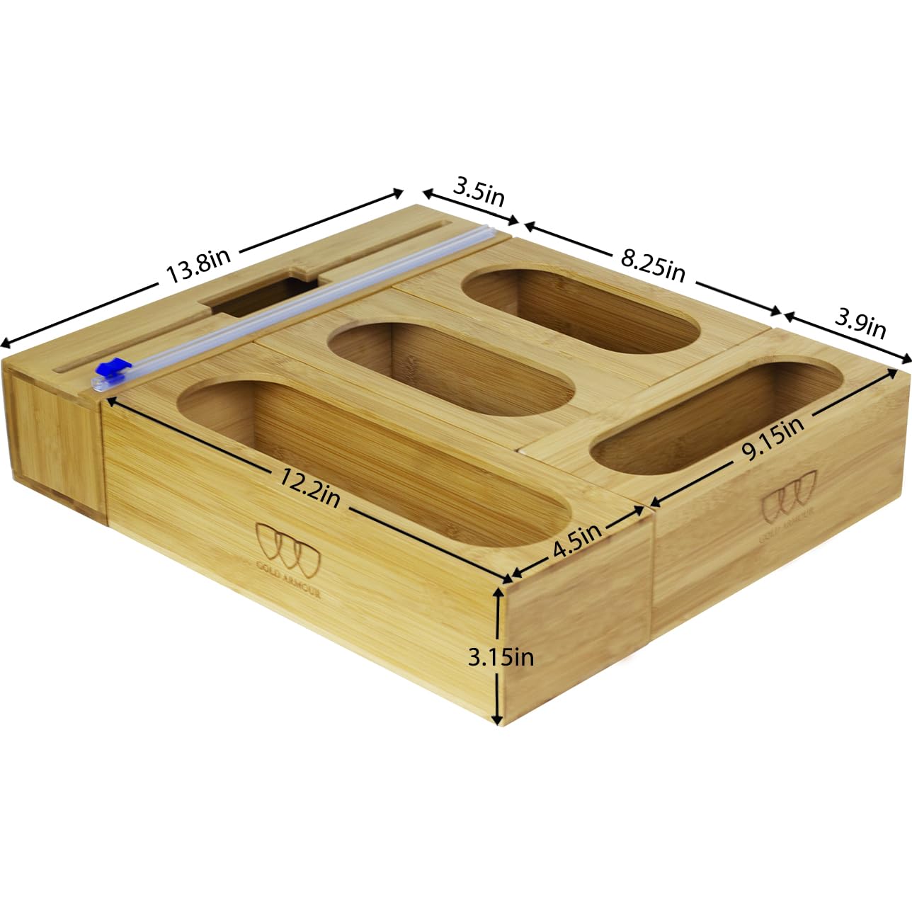 Gold Armour Bamboo Ziplock Bag Storage Organizer for Drawer, Openable Top Lids Food Storage Bag Holders Compatible with Ziploc, Solimo,Hefty,Glad for Gallon,Quart,Sandwich & Snack Variety Size Bags