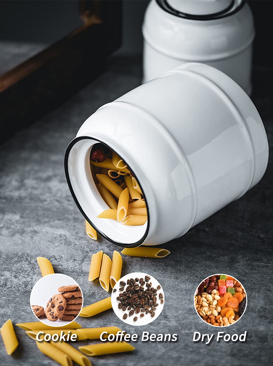 COCOYA 10cup/85oz Large Ceramics Jar with Lid,Big Dry Food Storage Canister Container Porcelain Kitchen Countertop Pantry Farmhouse Round Heavy Store Candy Bean Flour Snacks Cookie Cereal (White)