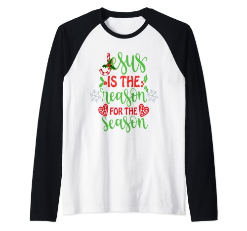 Jesus The Reason Christian Christmas Stocking Stuffer Gifts Raglan Baseball Tee