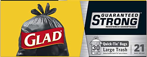 GLAD Strong Quick-Tie Large Trash Bags, 30 Gallon Bags for Large Kitchen Trash Can, 21 Count (Package May Vary)