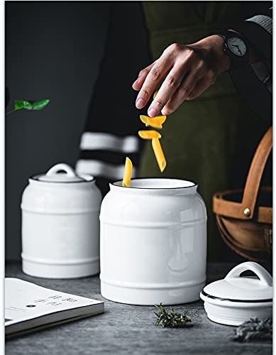COCOYA 10cup/85oz Large Ceramics Jar with Lid,Big Dry Food Storage Canister Container Porcelain Kitchen Countertop Pantry Farmhouse Round Heavy Store Candy Bean Flour Snacks Cookie Cereal (White)