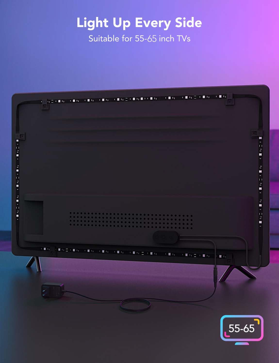 Govee TV LED Backlight, RGBIC TV Backlight for 55-75 inch TVs, Smart LED Lights for TV with Bluetooth and Wi-Fi Control, Works with Alexa & Google Assistant, Music Sync, 99+ Scene Modes, Adapter