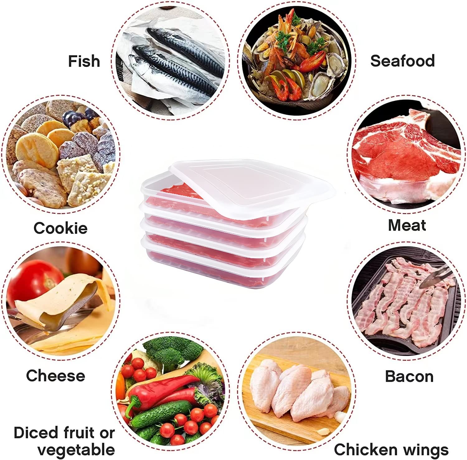wulikanhua 2 Pack-Plastic Bacon keeper with Lids Airtight, Deli Meat Cold Cuts Cheese Saver Food Storage Containers for Refrigerators, Freezer,Shallow Low Profile Christmas Cookie Holder