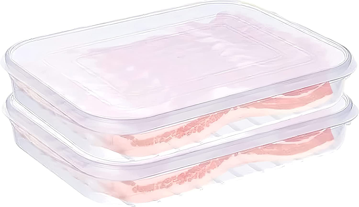 wulikanhua 2 Pack-Plastic Bacon keeper with Lids Airtight, Deli Meat Cold Cuts Cheese Saver Food Storage Containers for Refrigerators, Freezer,Shallow Low Profile Christmas Cookie Holder