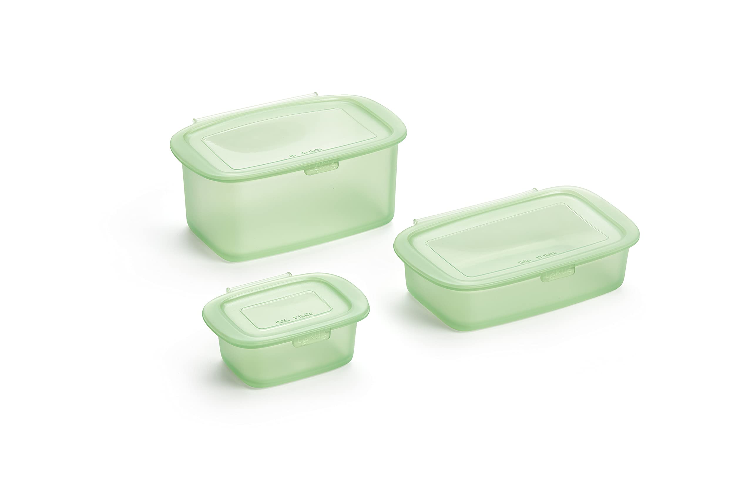 Lxe9kuxe9 Lekue Reusable Silicone Food Storage Box Container set of 3. Set includes: 0.2L, 0.5L, 1.0L