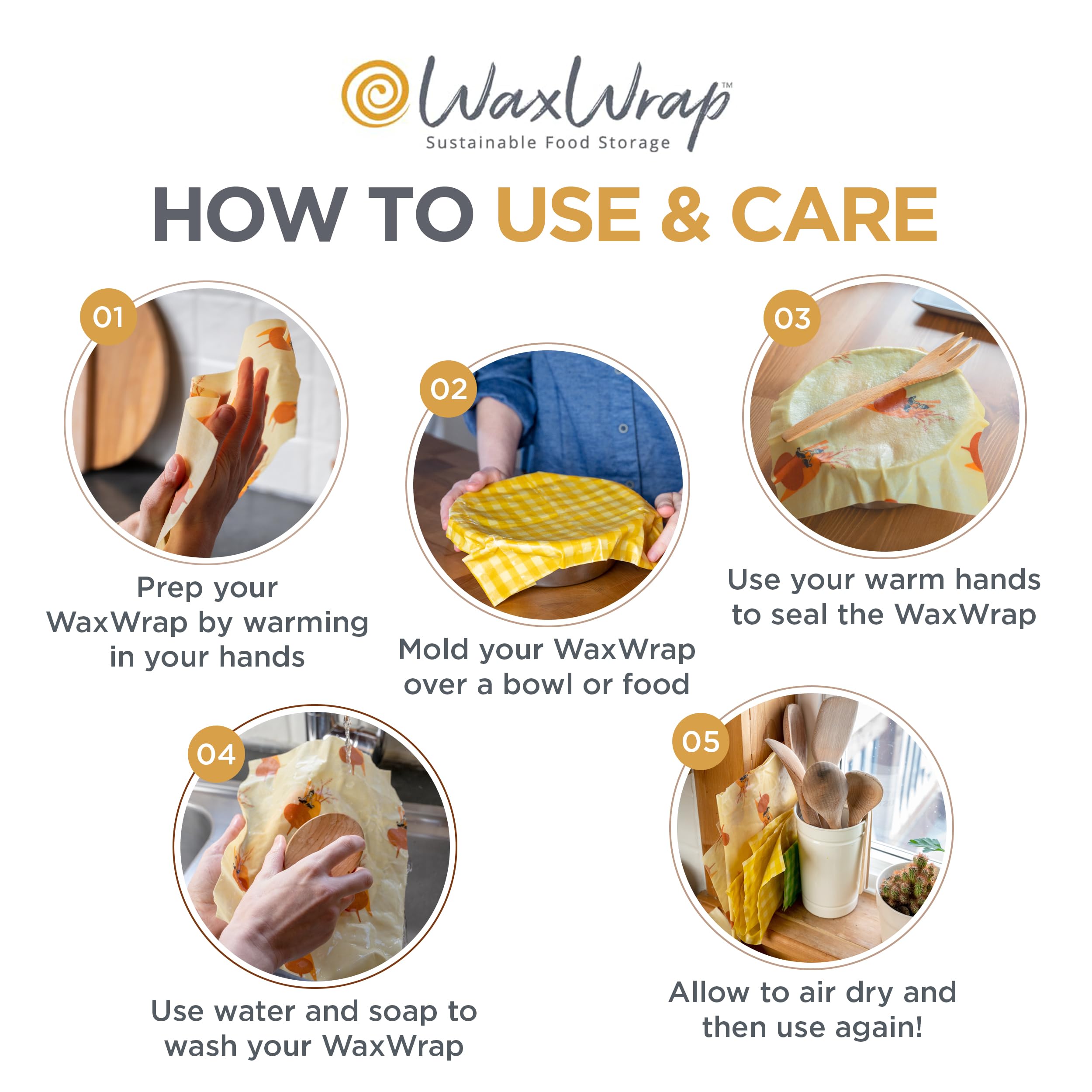 WaxWrap Beeswax Wraps for Food - Organic Cotton Food Wraps - Eco Friendly Reusable Stretch Wrap - Bees Wax Wraps Reusable Food Storage | Assorted 3 Pack (S, M, L)