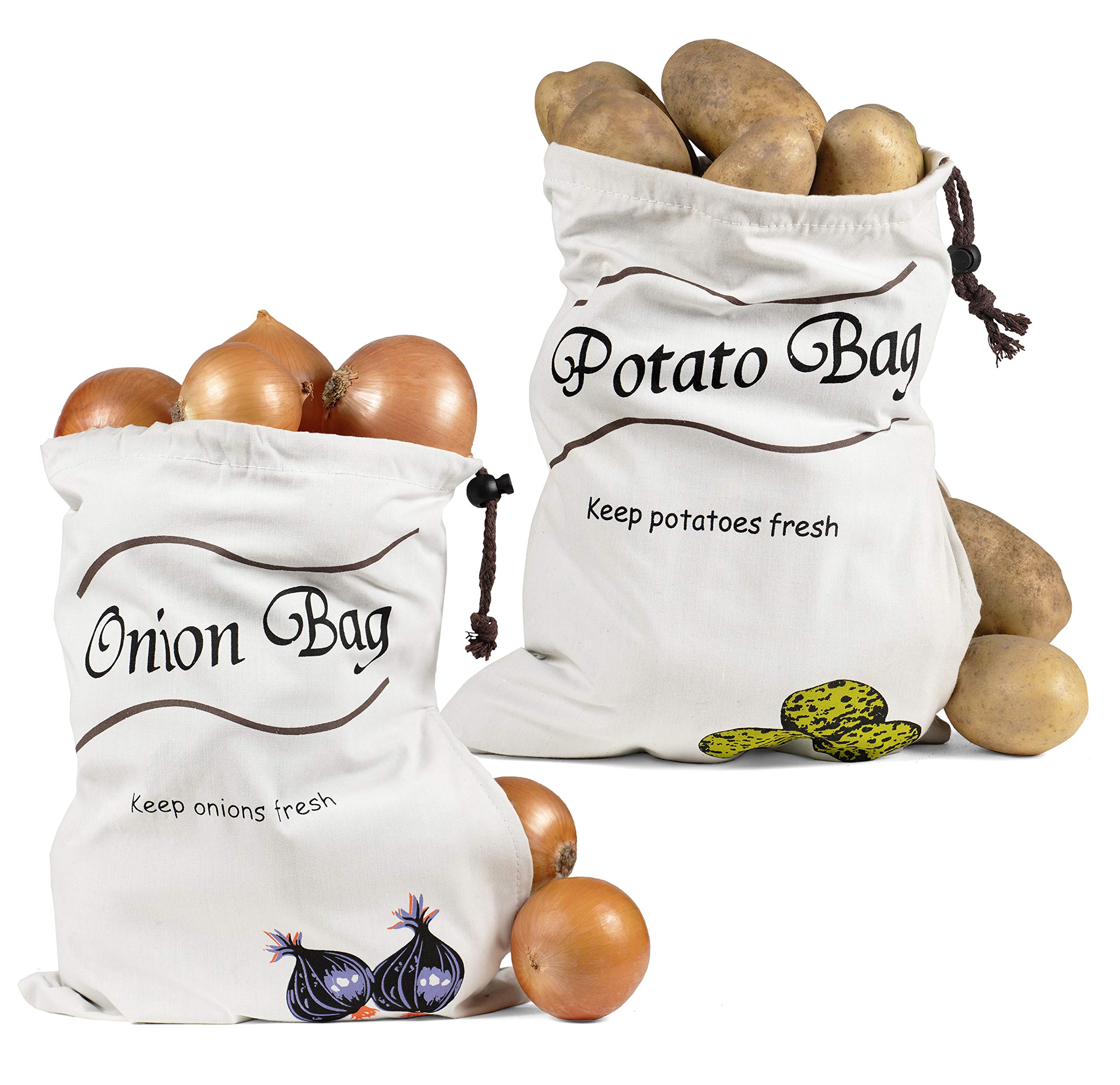 Reusable Storage Bags - Onion Holder Potato Storage Zipper Sprout Free Cotton Bag - Eco-Friendly Vegetable Storage for Fresh Potato & Onion