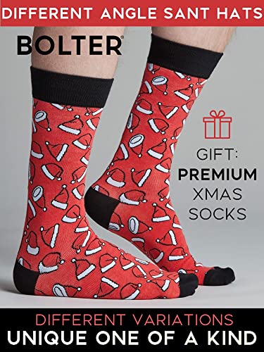 Bolter 6 Pack Men's Christmas Socks Crew Height Dress Socks (Medium, Xmas Party)