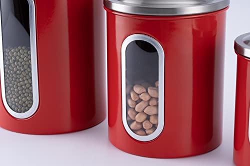 Fortune Candy Stainless Steel Canister Sets with Anti-Fingerprint Lid and Visible Window, Cereal Container Set of 3 (Raspberry Red)