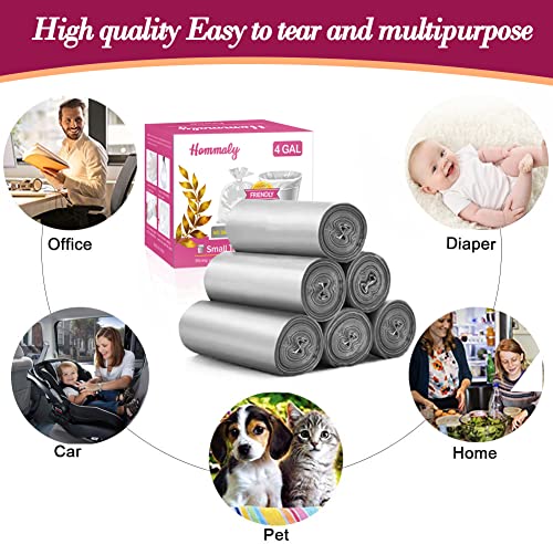 4 Gallon/180pcs Small Silver Grey Trash Bags Strong Grey Garbage Bags, Bathroom Trash Can Bin Liners, Plastic Bags for Office, Waste Basket Liner, Fit 12-15 Liter, 3,3.5,4,4.5 Gal(Silver Grey 180)
