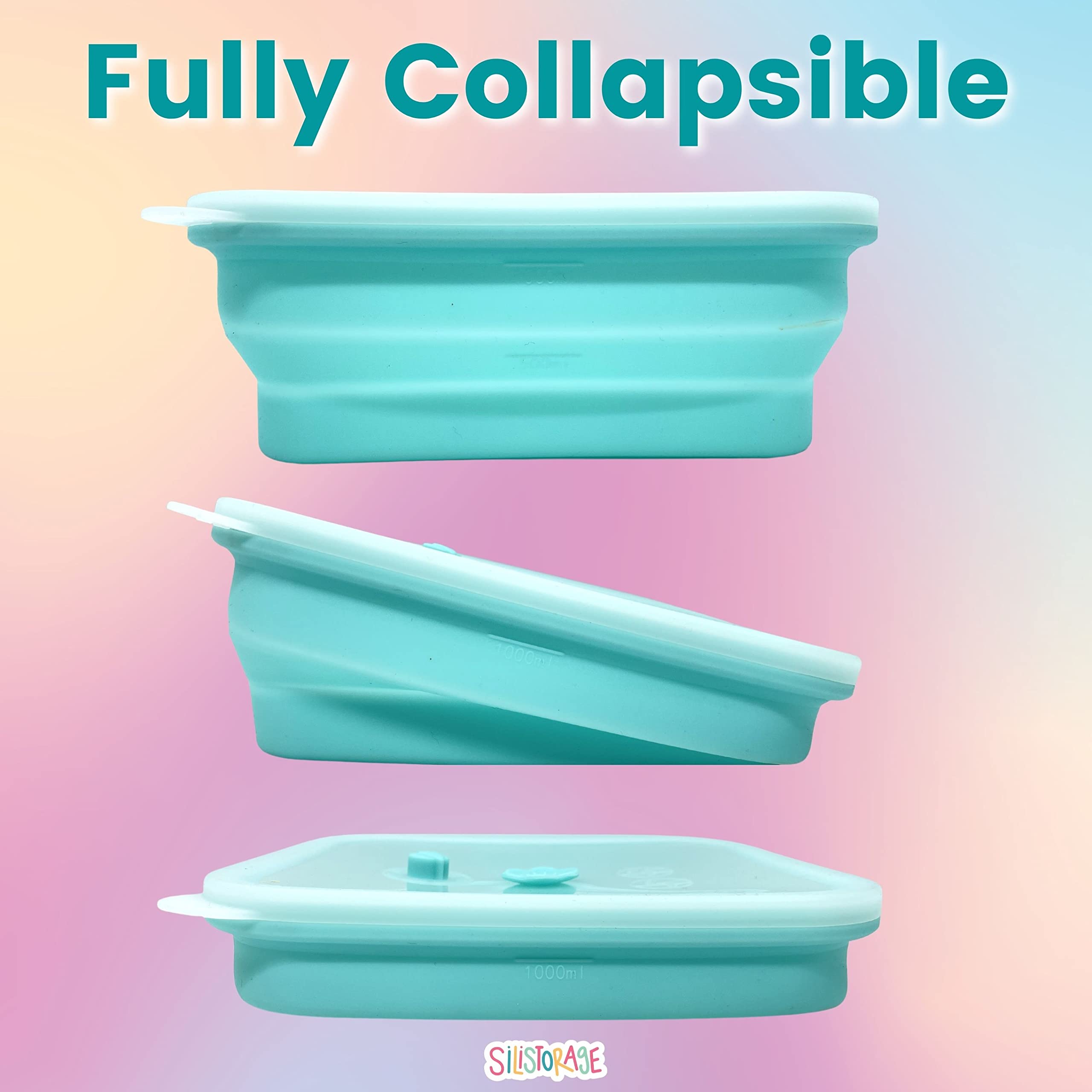SiliStorage Set of Three Rectangular Collapsible Food Storage Containers with Airtight Flexible Lids - BPA Free, Compact, Oven, Microwave and Freezer Safe (Round Set)