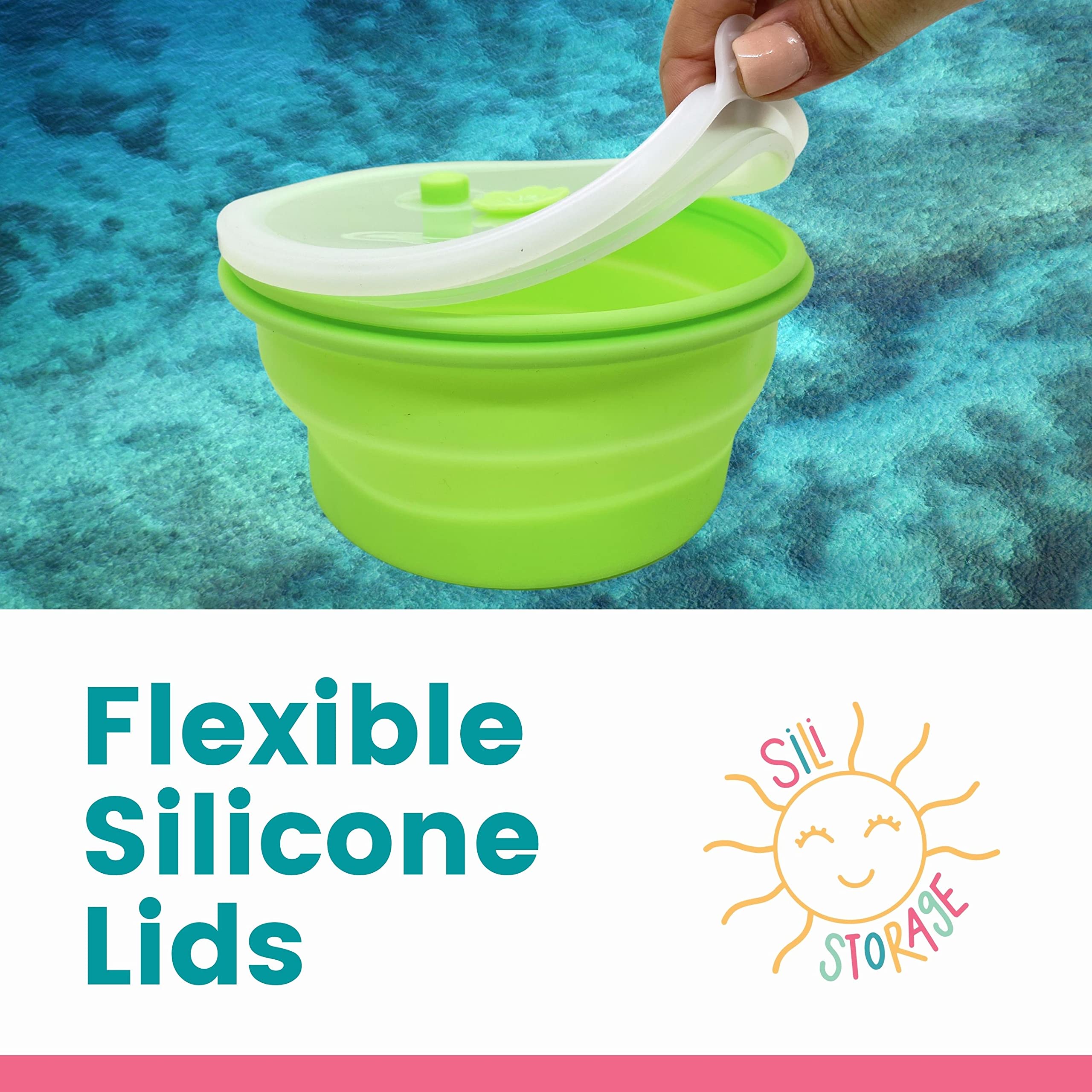 SiliStorage Set of Three Rectangular Collapsible Food Storage Containers with Airtight Flexible Lids - BPA Free, Compact, Oven, Microwave and Freezer Safe (Round Set)