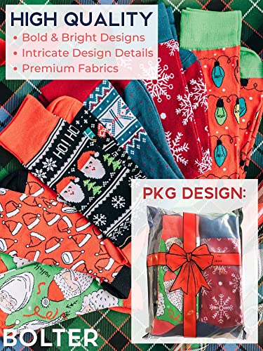 Bolter 6 Pack Men's Christmas Socks Crew Height Dress Socks (Medium, Xmas Party)