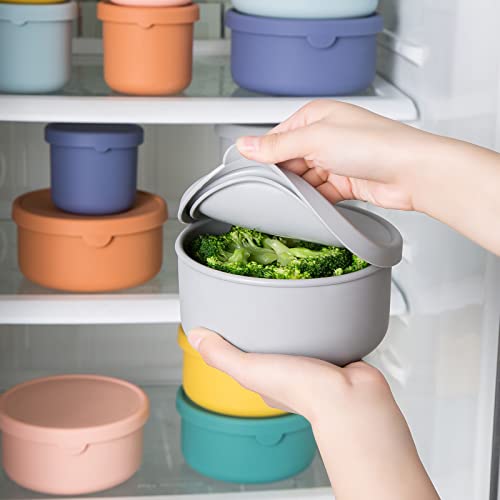 Silicone Bowls with Lids, Silicone Food Storage Containers, Unbreakable, Non-Slip, BPA Free, Airtight, Microwave/Dishwasher/Freezer-Safe, Indoor And Outdoor Use (8.5oz,24oz)