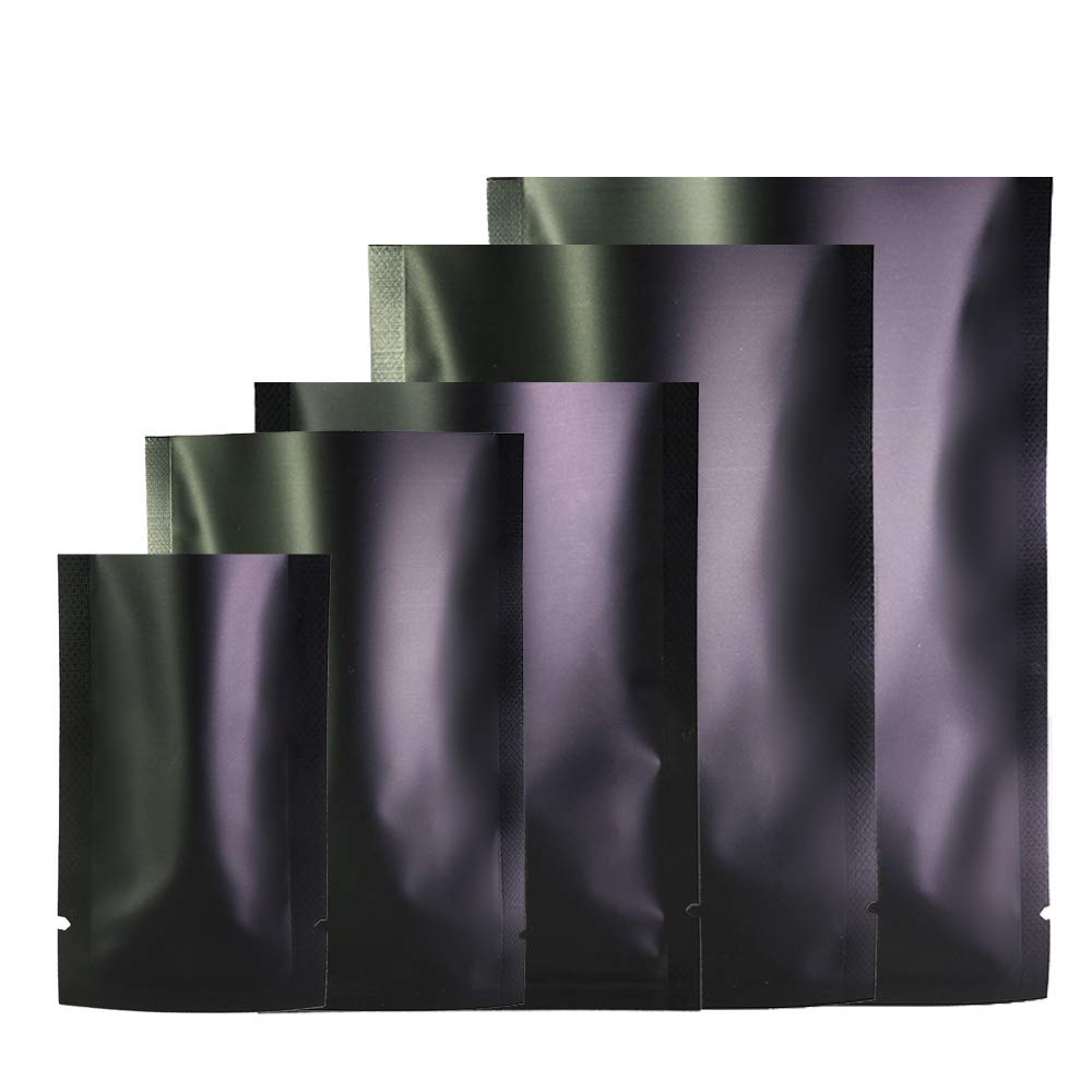 QQ Studio Clear Open Top Colored Metallic Mylar Bag (100 Bags) (Black, Open | 3.1" x 4.7")