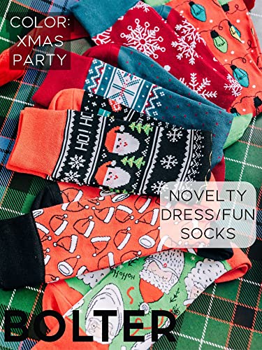 Bolter 6 Pack Men's Christmas Socks Crew Height Dress Socks (Medium, Xmas Party)