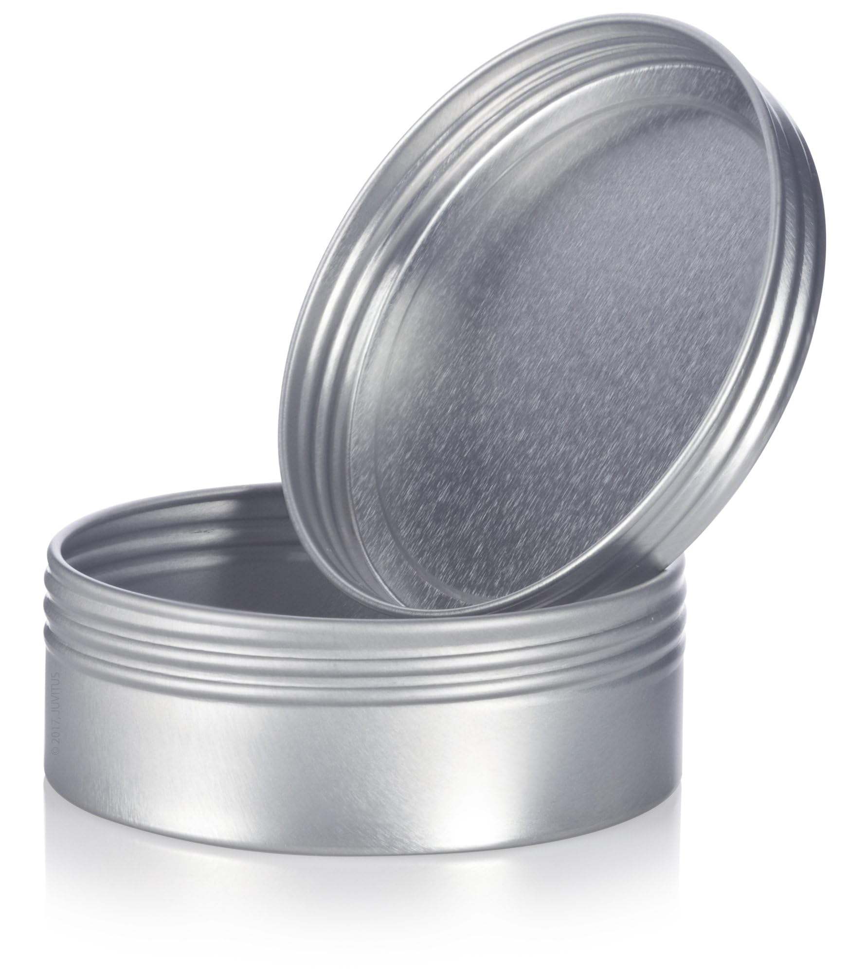 JUVITUS 1 oz Metal Steel Tin Flat Container with Tight Sealed Twist Screwtop Cover (8 Pack)