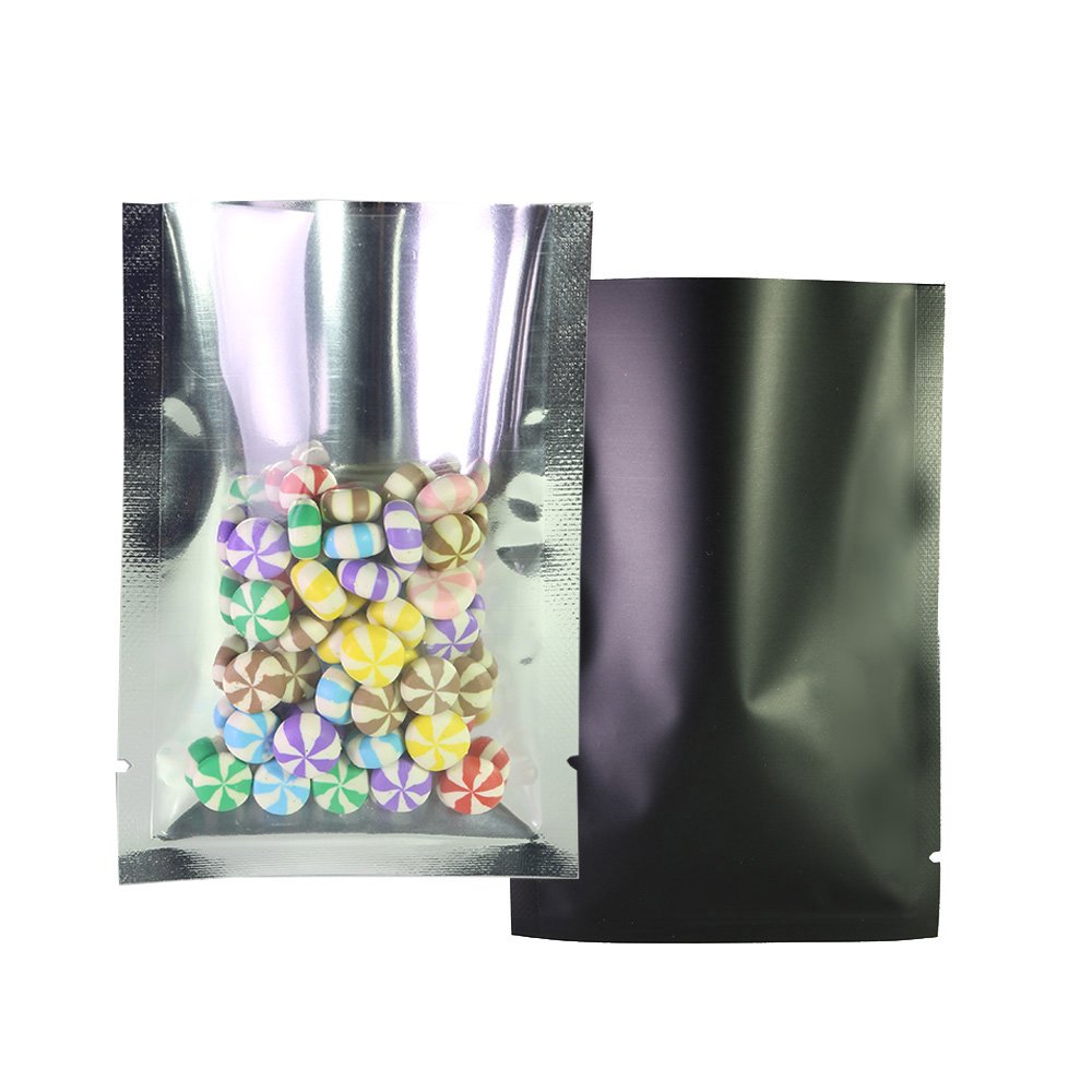 QQ Studio Clear Open Top Colored Metallic Mylar Bag (100 Bags) (Black, Open | 3.1" x 4.7")
