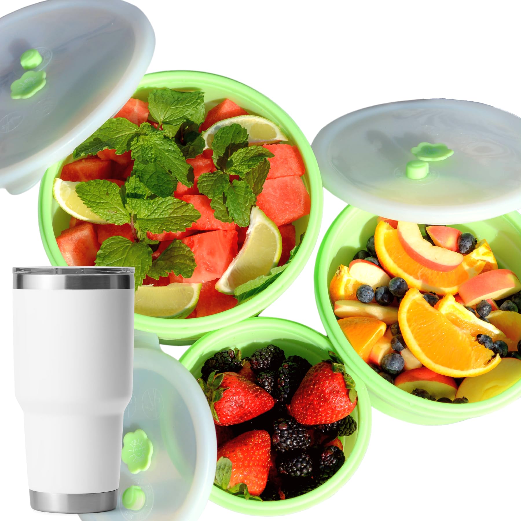 SiliStorage Set of Three Rectangular Collapsible Food Storage Containers with Airtight Flexible Lids - BPA Free, Compact, Oven, Microwave and Freezer Safe (Round Set)